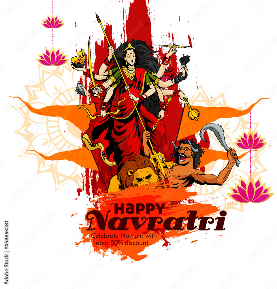 Illustration of Goddess Maa Durga in Happy Dussehra Navratri background ...