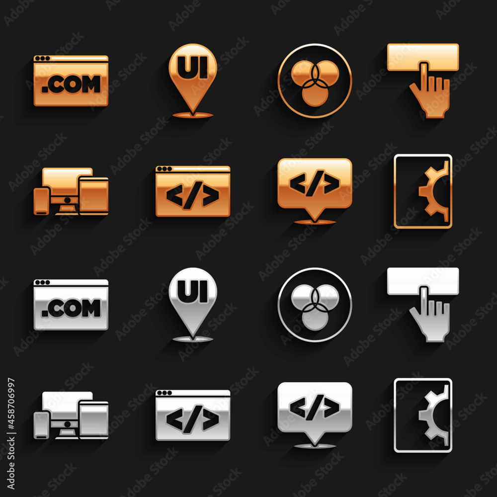 Set Front end development, Keyboard, Web, Monitor, mobile, tablet, RGB and CMYK color mixing, UI ...