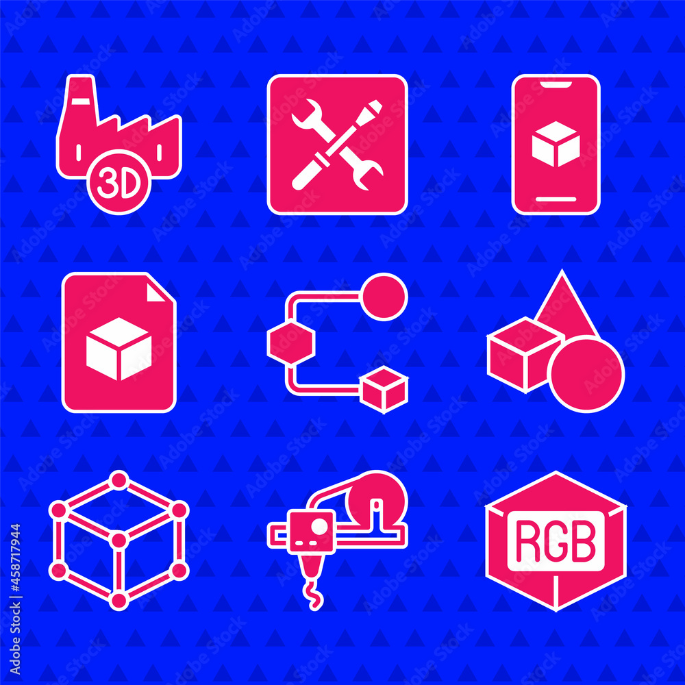 Set Isometric cube, 3D printer, RGB and CMYK color mixing, Basic geometric shapes, file ...