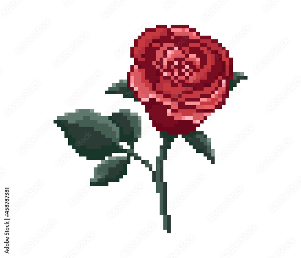 Image vectorielle Stock Pixel art vintage rose. 8 bit style retro rose ...