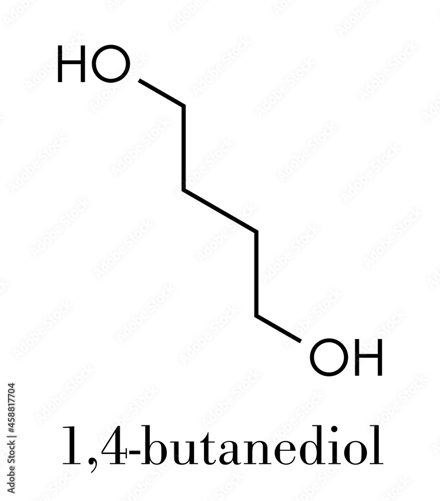 1,4-Butanediol solvent and recreational drug molecule. Skeletal formula ...