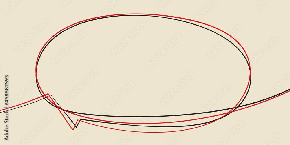 Speech bubble continuous two line drawing black and red ink, Line art ...