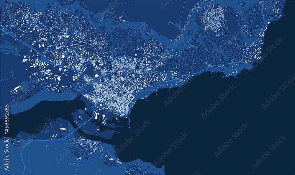 Detailed blue map poster of Varna city, linear print map. Skyline urban ...