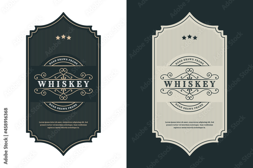 Whiskey Bourbon Vintage luxury antique logo border frame western ...