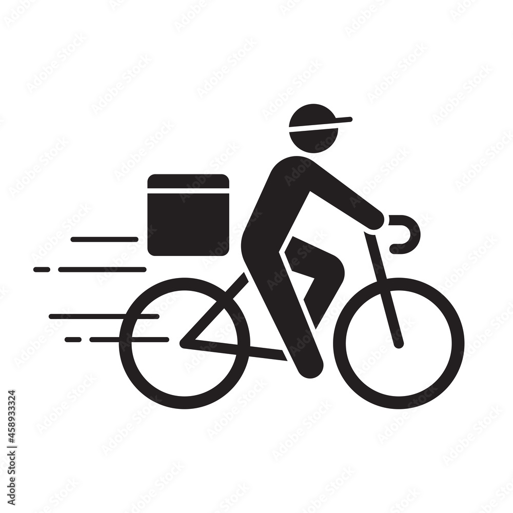 Courier delivery by bicycle Icon, Shipping fast deliveryman riding bike ...