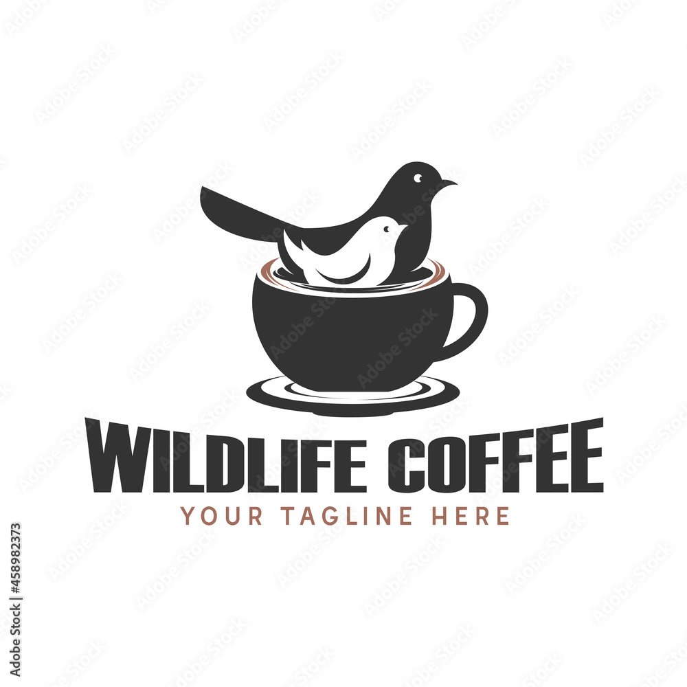 Simple two birds and unique coffee cup image graphic icon logo design ...