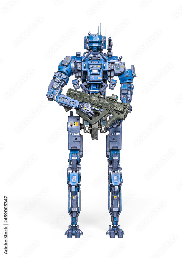 super droid in sentinel pose and holding a cyberpunk sniper rifle Stock ...