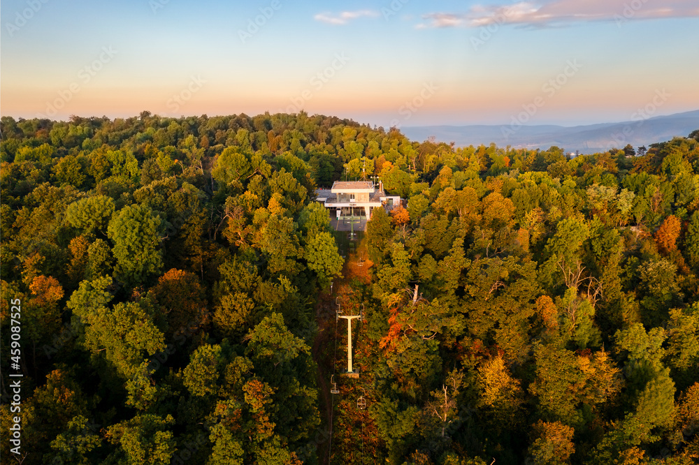 Zugliget chairlift in Budapest Janos Hill. Unique view to Budapest city ...
