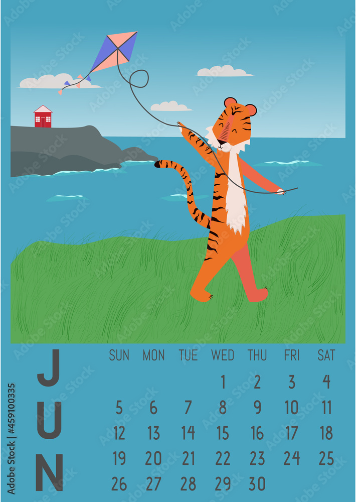 Vector vertical wall calendar template for June 2022 A4 A3 A2 A5 format ...