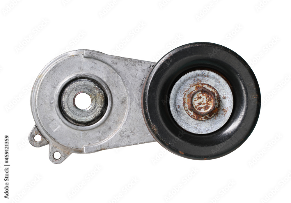 Car engine belt tensioner roller assembly (with clipping path) isolated ...