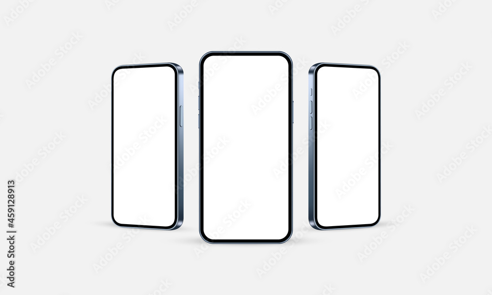 Smartphones Mockups with Blank Screens, Front and Side View. Vector ...