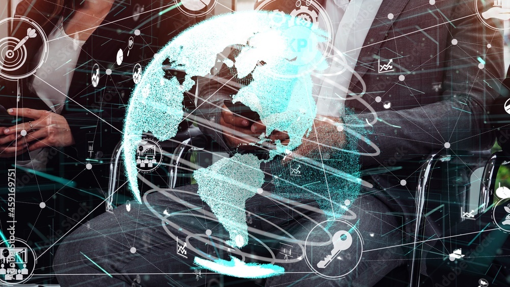 KPI Key Performance Indicator for Business conceptual - Modern graphic interface showing symbols ...