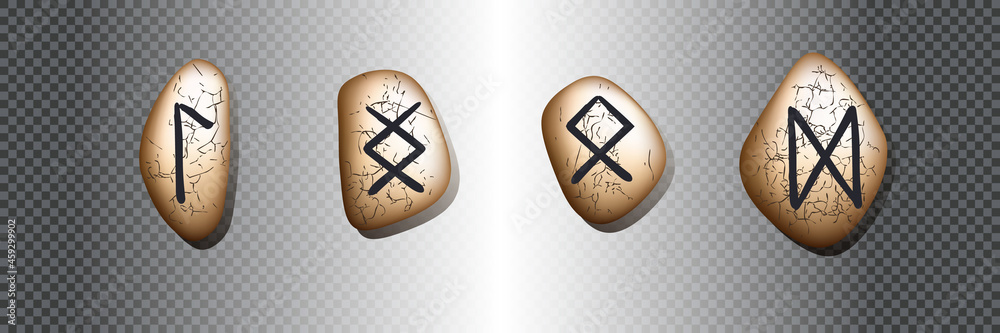 Set of four rune symbols. Runic alphabet, Futhark. Ancient norse occult ...