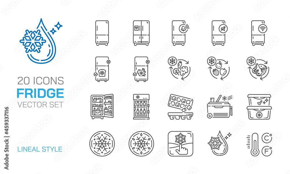 Fridge lineal icon vector set. Freeze,smart preservation,keep ...