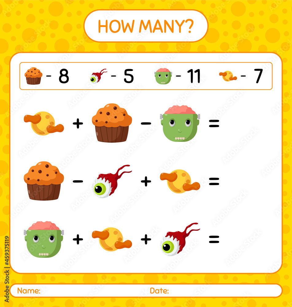 Stock-Vektorgrafik „How many counting game with halloween icon ...