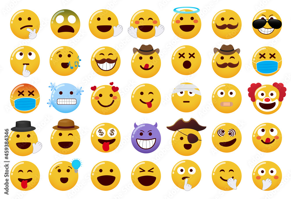 Emoticon smileys vector set. Emoji emoticons characters with hand and ...