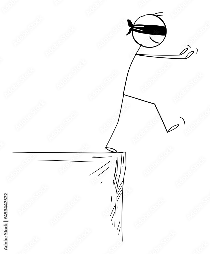 Blind Person or Businessman Falling From the Cliff Edge, Vector Cartoon ...