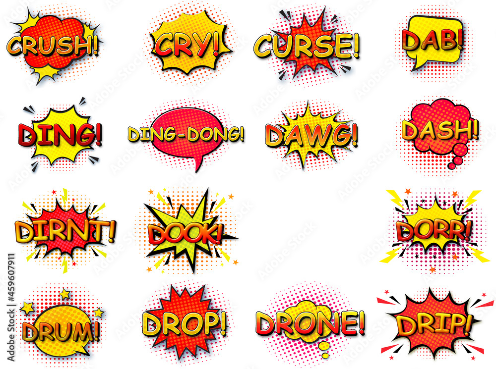 Comic speech bubbles set with different emotions and text crush, cry ...