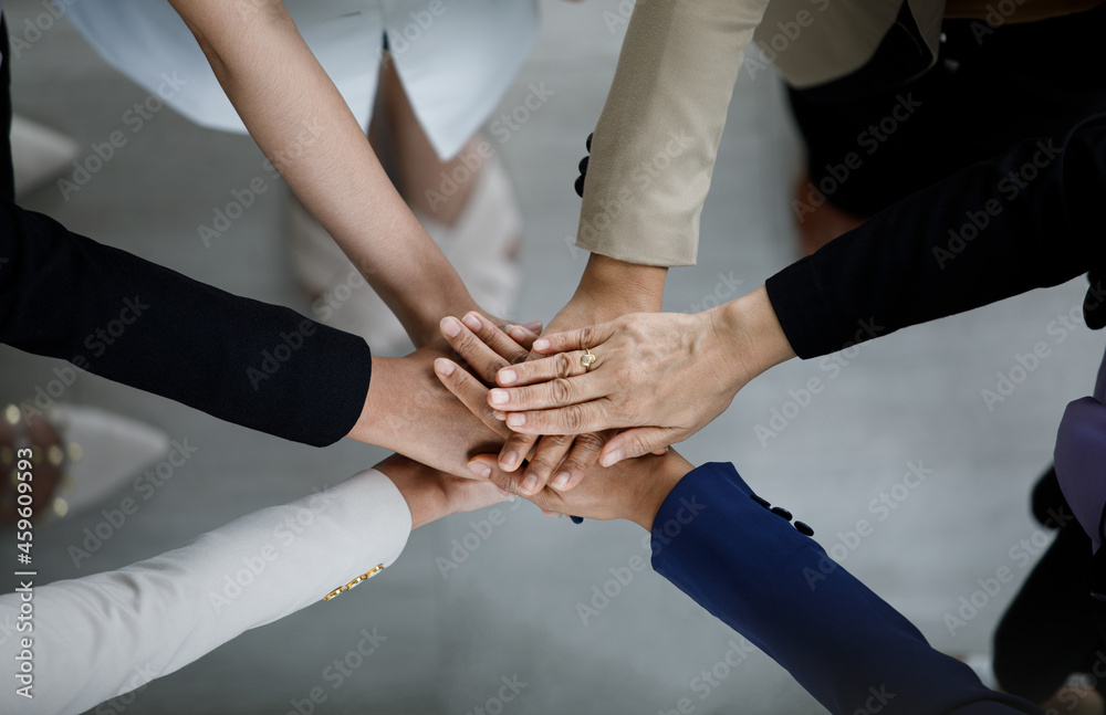 Top view close up shot of professional successful group of businessman ...