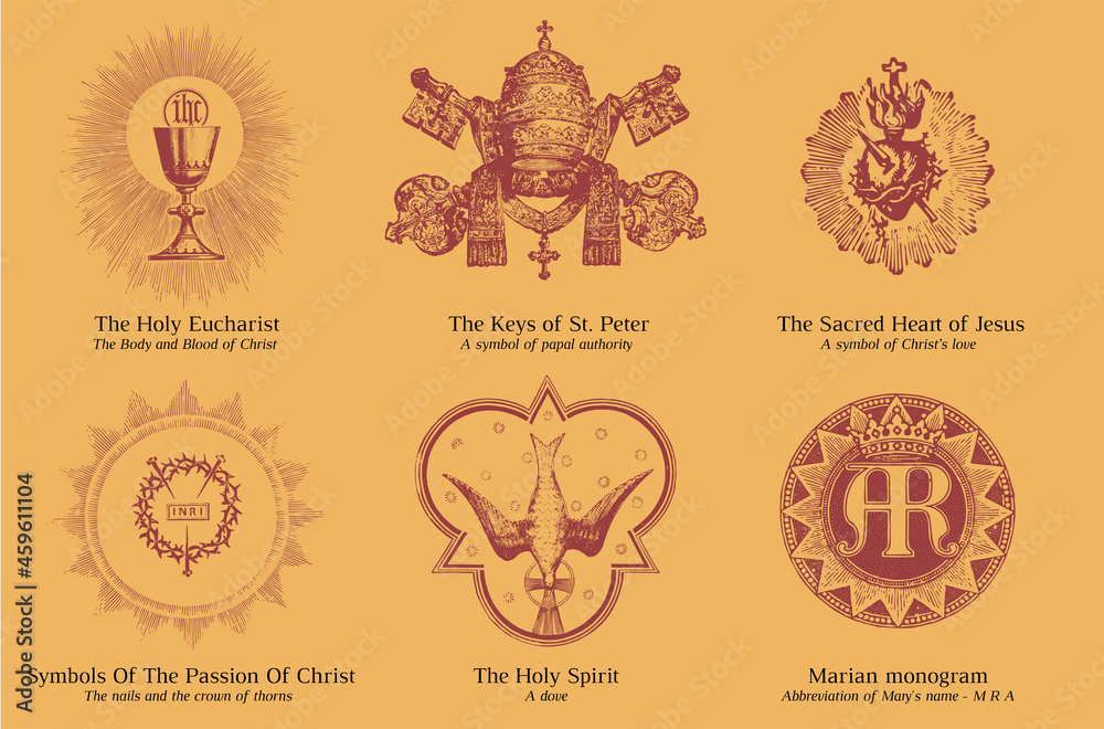 Catholic Symbols vector set, vintage engraving Stock Vector | Adobe Stock