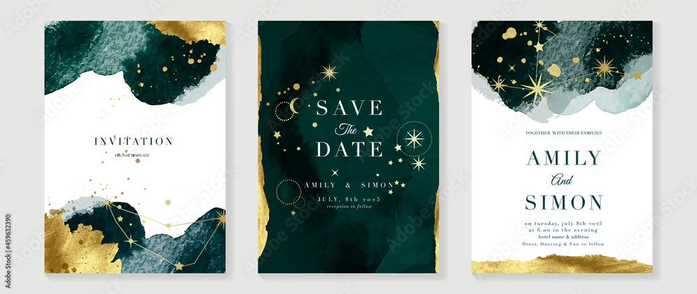 Star and moon themed wedding invitation vector template collection ...