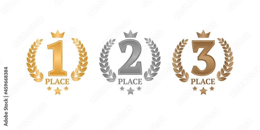 Vector set of emblems for awards. First, second, third places. Gold ...