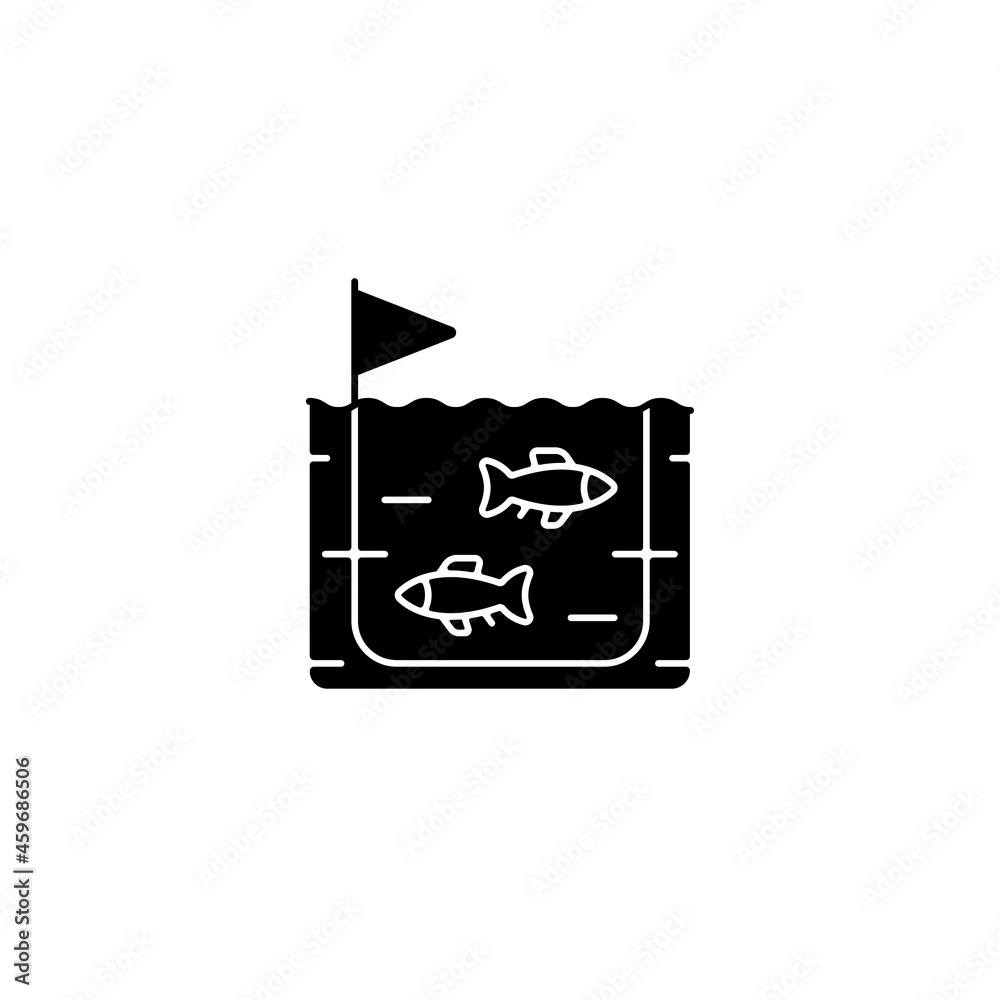 Fish farming black glyph icon. Pisciculture production industry. Fish ...