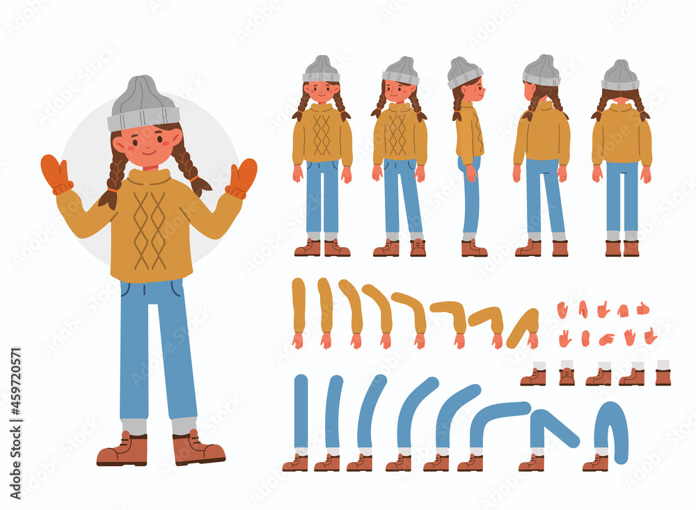 Cute girl wearing winter clothes. Character constructor for animation ...