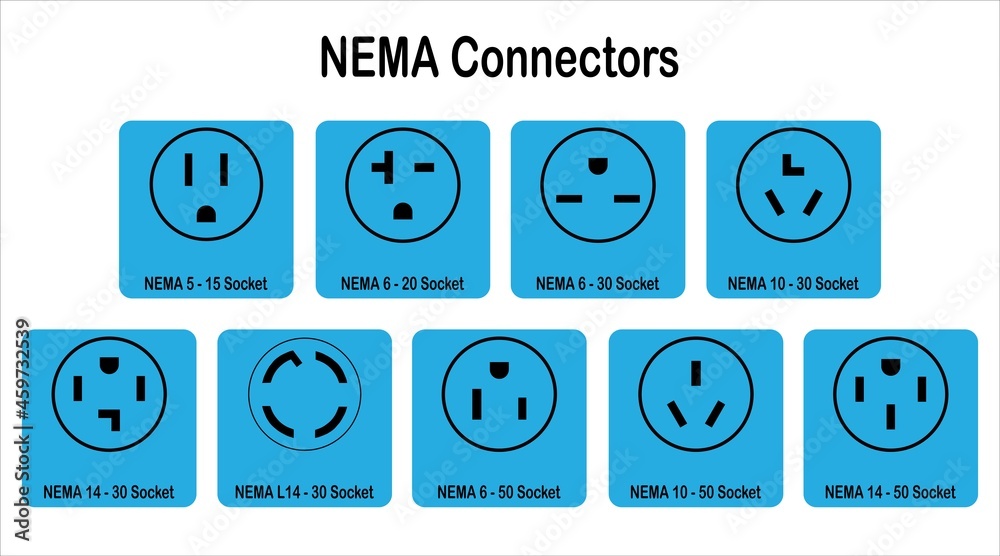 Range of NEMA connectors with naming. Electric outlet line icons Stock ...