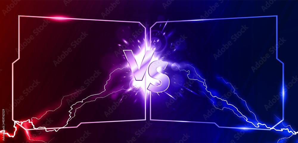 Lightning collision red and blue background with VS letters, concept ...