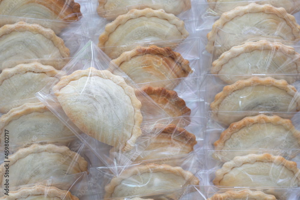 Curry puffs in plastic bag package with close up shot. Stock Photo ...