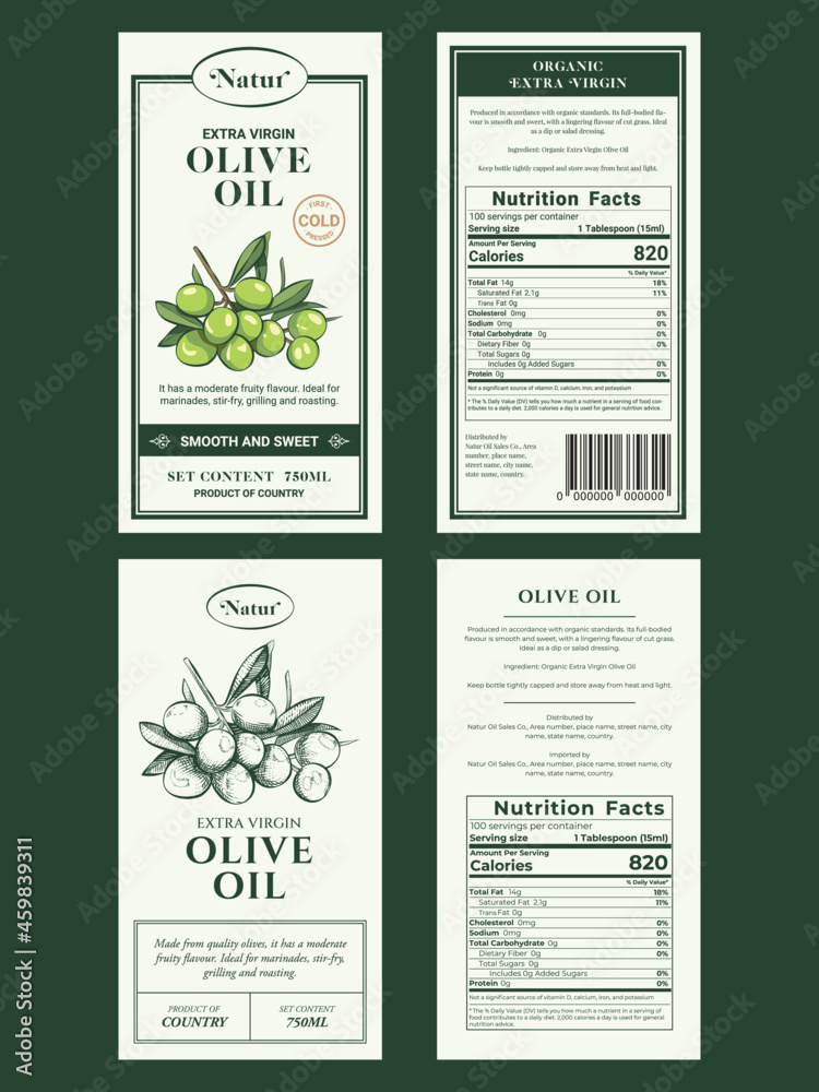 Organic Extra Virgin Olive Oil label design template Stock Vector ...