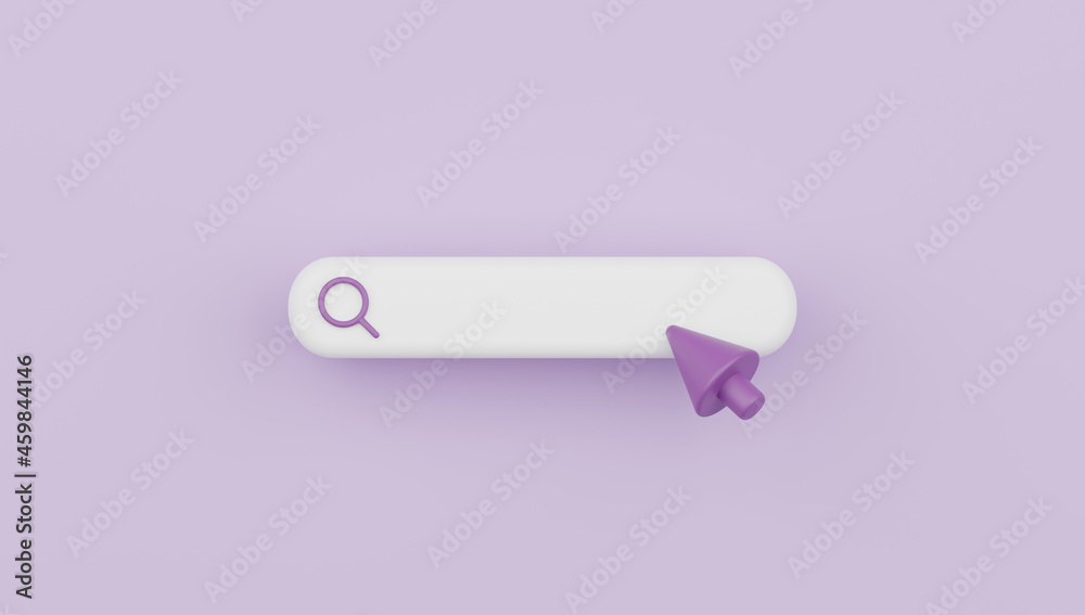 Search bar isolated on purple background with a magnifier icon and ...