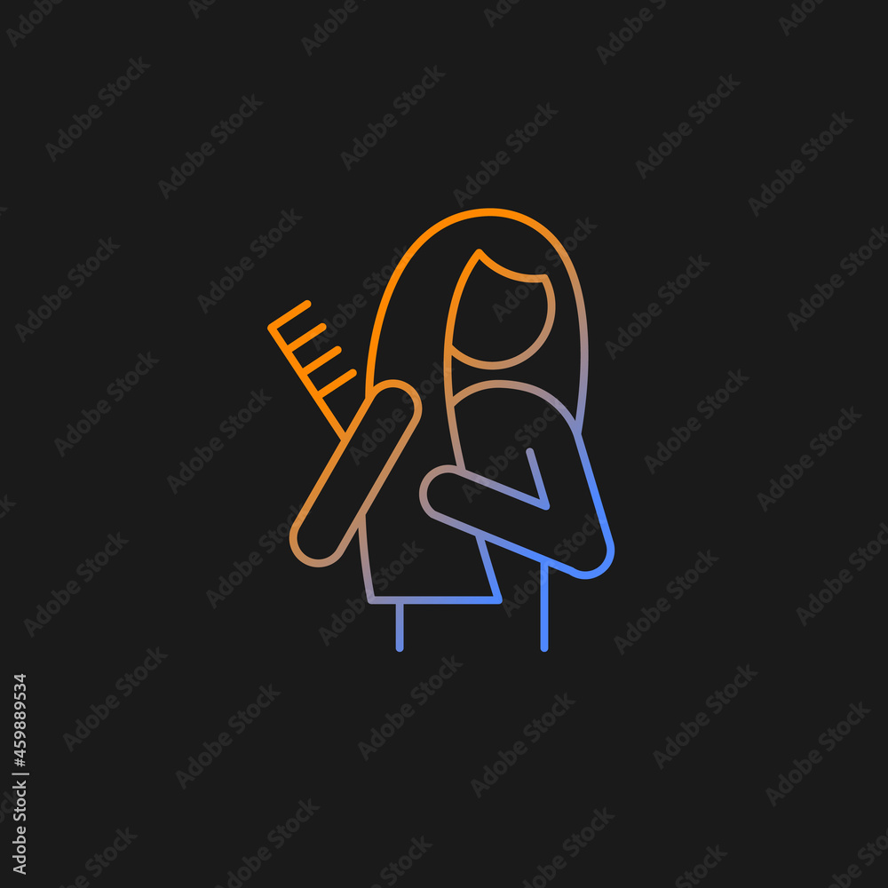 Brush hair gradient vector icon for dark theme. Girl combing long hair ...