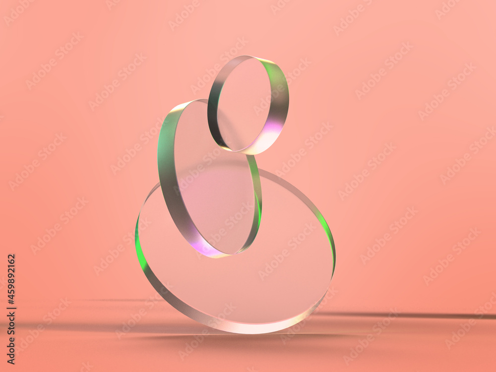 3D rendered round shapes in transparent material on a light background ...