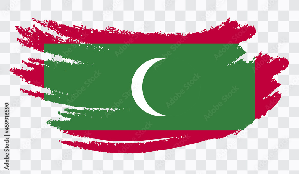 Grunge brush stroke with MALDIVES national flag. Watercolor painting ...