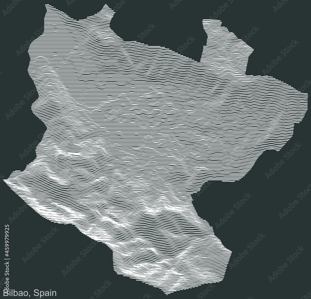 Topographic negative relief map of the city of Bilbao, Spain with white ...