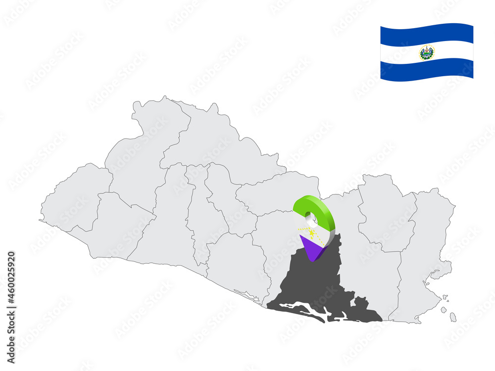 Location of Usulutan Department on map El Salvador. 3d location sign ...
