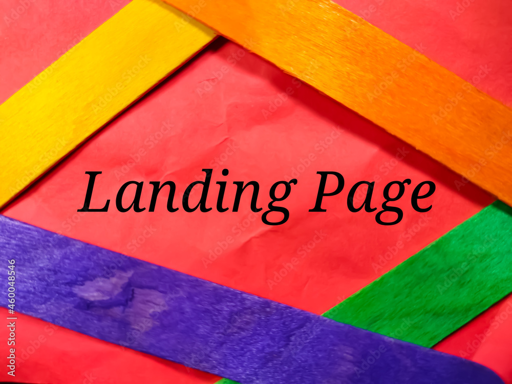 Text Landing page written on notepaper with colored ice cream sticks ...