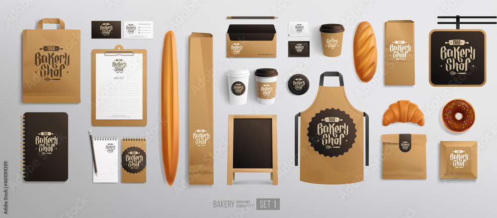 Bakery Shop branding package mock-up set with logo design. Corporate ...
