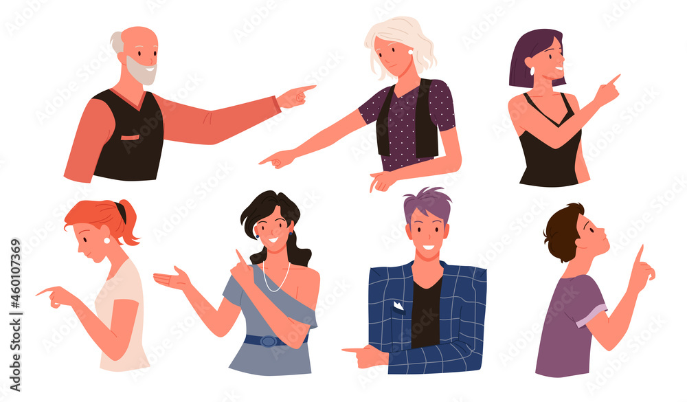 People point finger, hand pointing gesture on direction vector ...