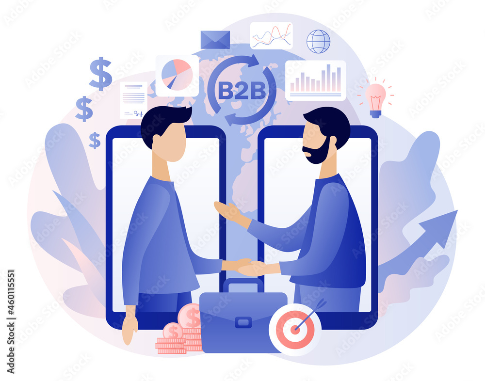 B2B : Business to business. Successful business collaboration. Tiny ...