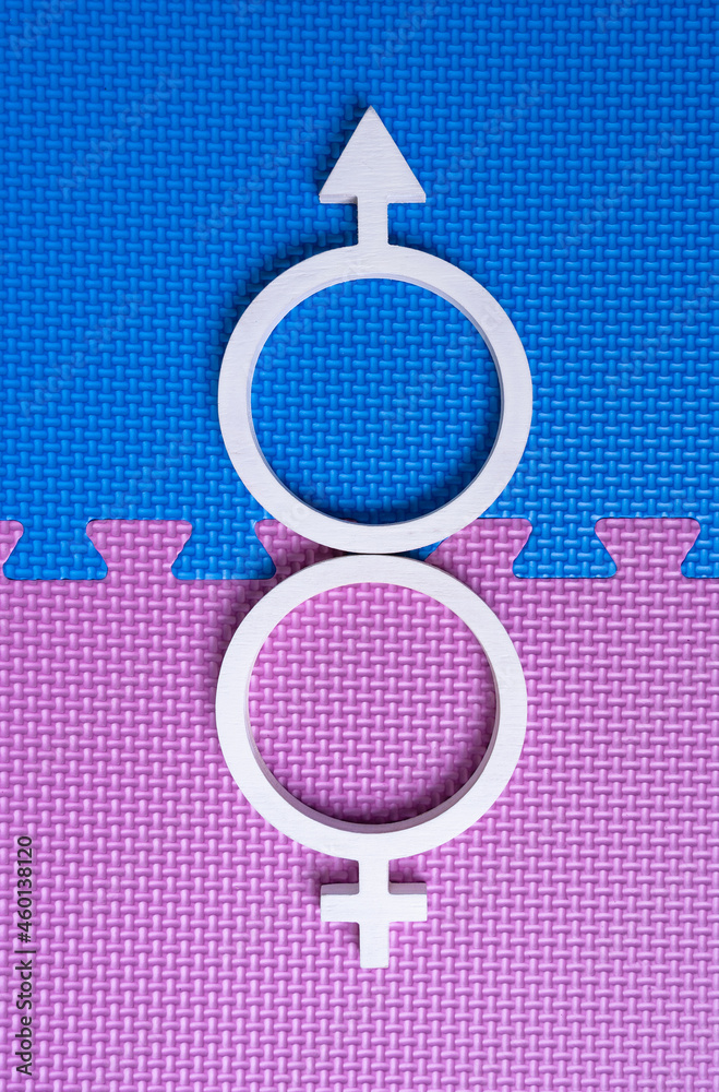 White symbols of man and woman form the sign of supernaturals ...