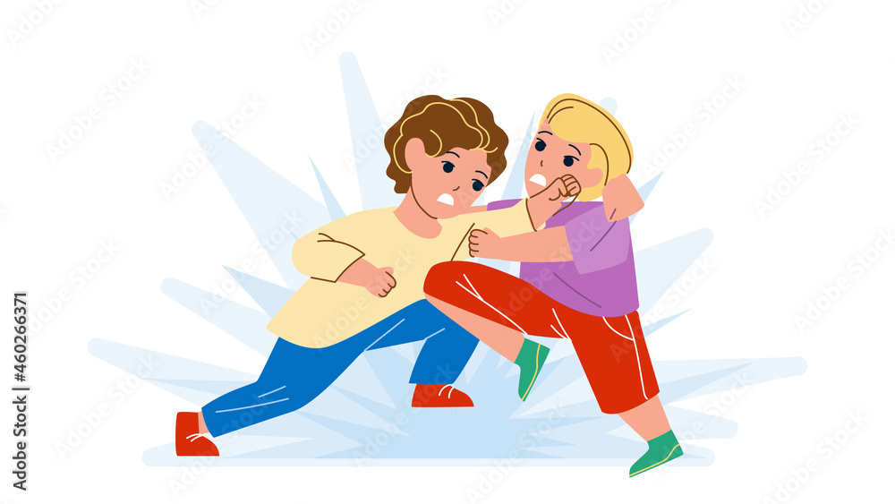 Angry Schoolboys Fight In School Corridor Vector. Aggressive Schoolboys ...