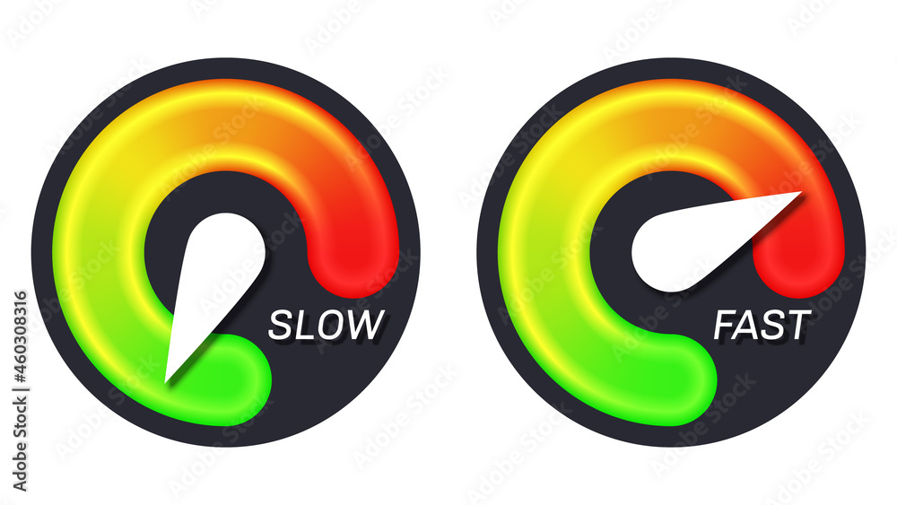 Abstract speedometer with scale from green to red. Fast and slow ...