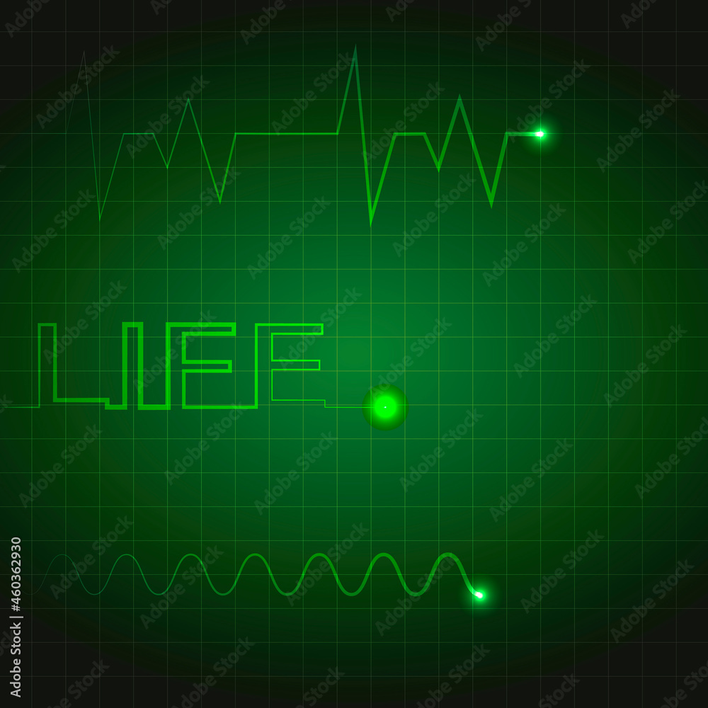 Electrocardiogram, heart impulse signals, signal indicating life with ...