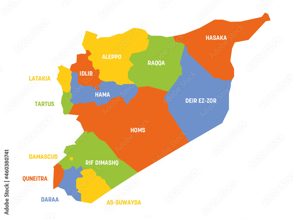 Colorful political map of Syria. Administrative divisions ...