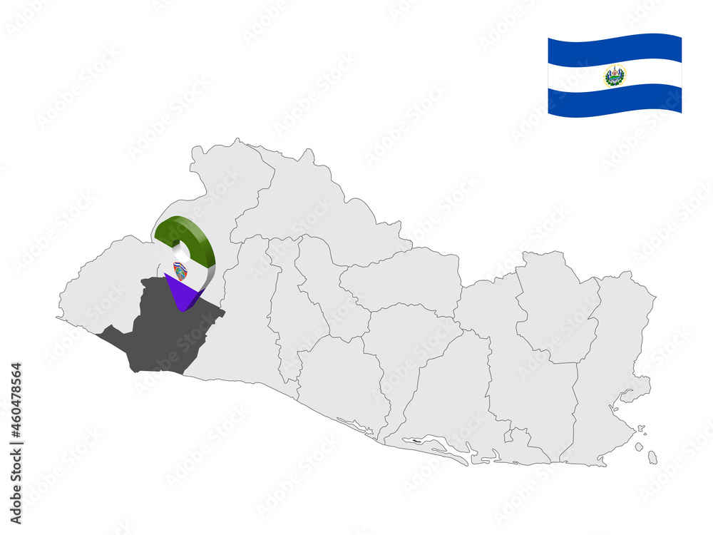 Location of Sonsonate Department on map El Salvador. 3d location sign ...