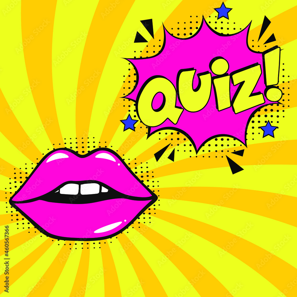 Quiz in comic pop art style. Quiz brainy game word. Comic book ...