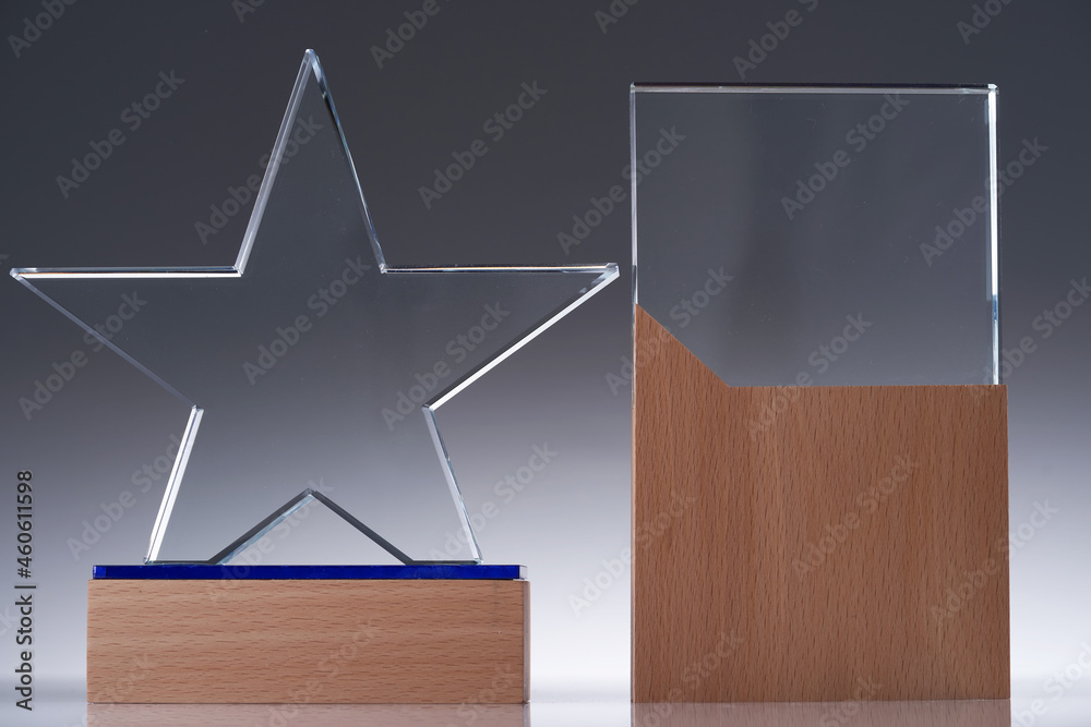 Blank glass trophy mockup, Empty acrylic award design mock up ...